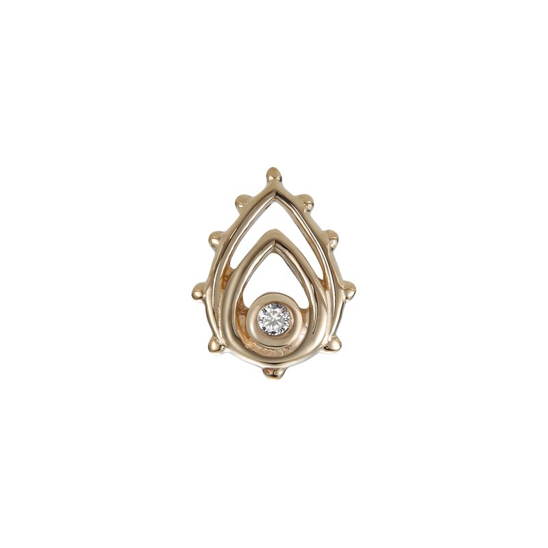 14Kt Solid Gold Gemmed Teardrop Threadless Top - Giometal Body Jewelry