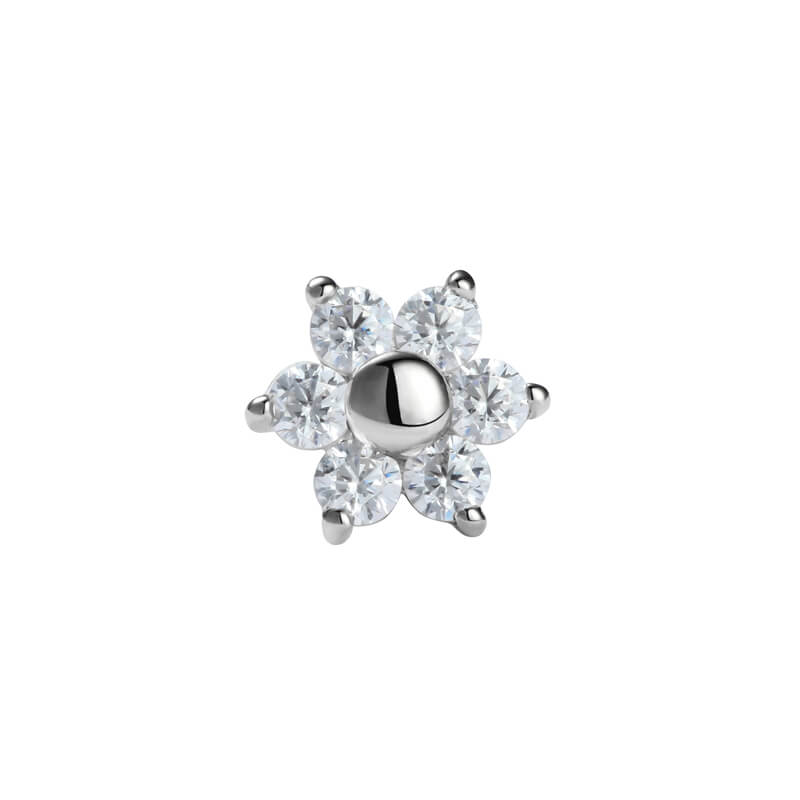 14Kt Solid White Gold Flower Threadless End – Giometal Body Jewelry