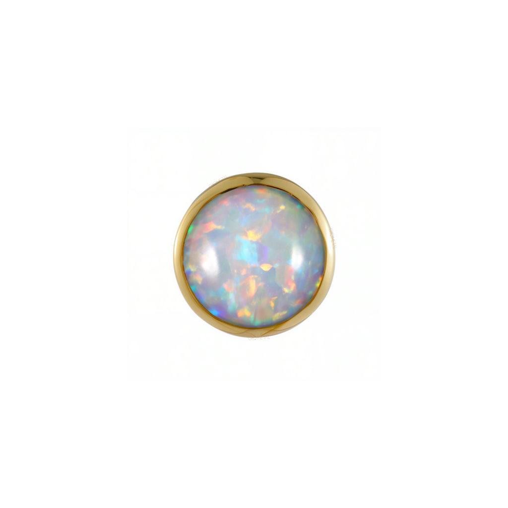 18Kt Solid Yellow Gold Bezel Opal Threadless Top - Giometal Body Jewelry