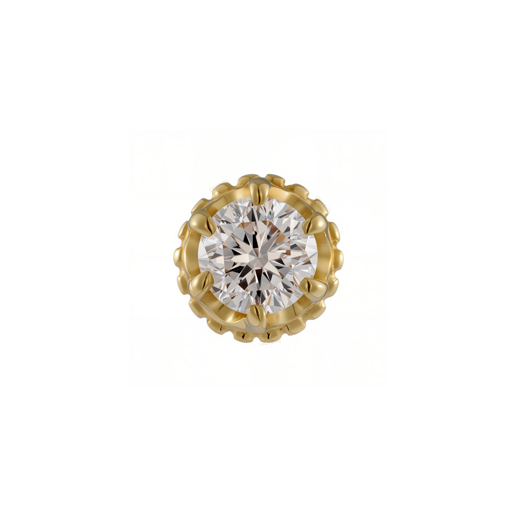 18Kt Solid Yellow Gold Milgrain Threadless Top - Giometal Body Jewelry