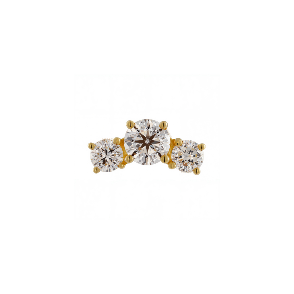 18Kt Solid Yellow Gold Triple Prongs Threadless Top - Giometal Body Jewelry