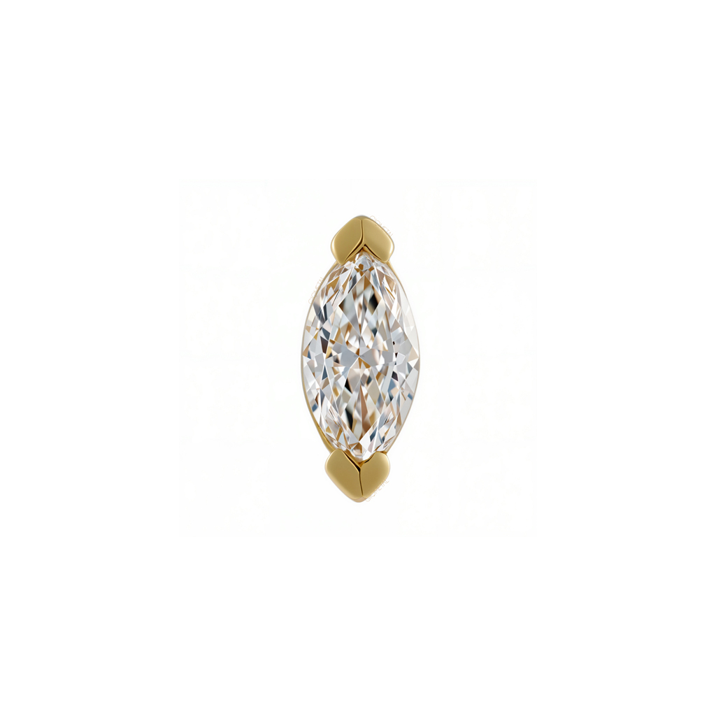 18Kt Solid Yellow Gold Marquise Threadless Top - Giometal Body Jewelry