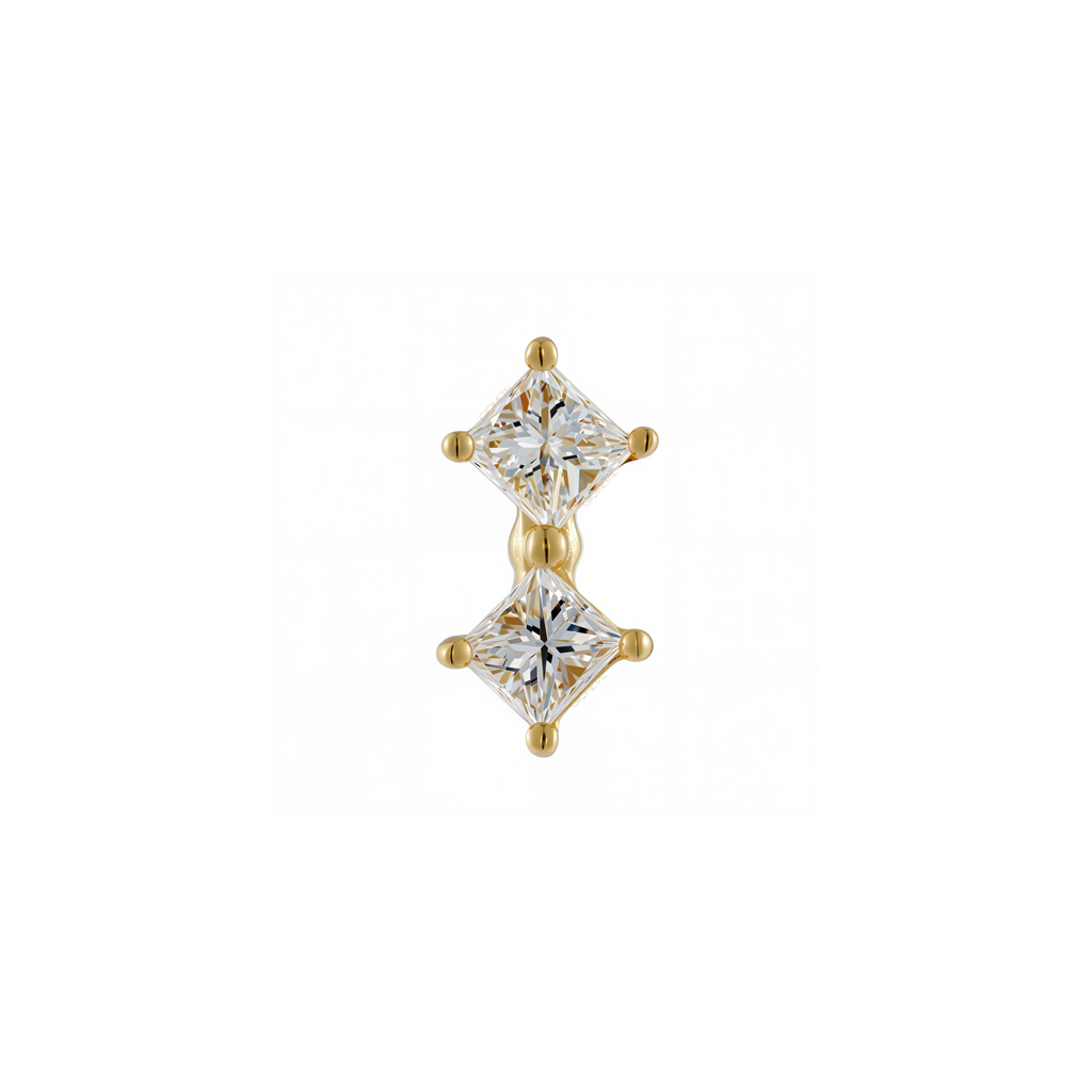 18Kt Solid Yellow Double Princess Shape Threadless Top - Giometal Body ...