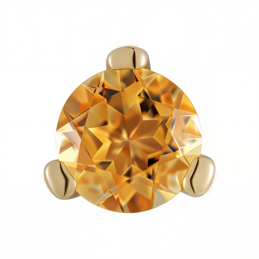 18Kt Solid Yellow Gold 3 Prongs Set Threadless Top - Giometal Body Jewelry