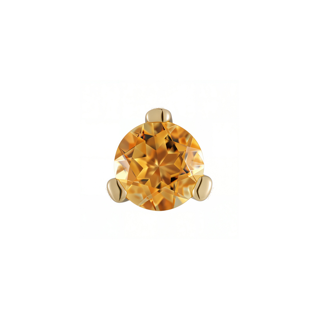 18Kt Solid Yellow Gold 3 Prongs Set Threadless Top - Giometal Body Jewelry